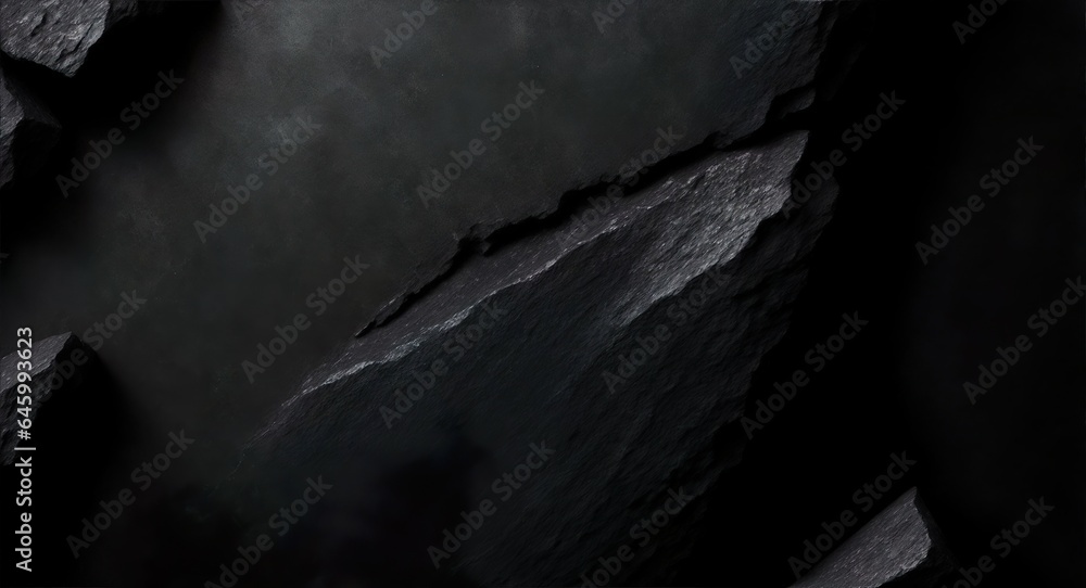 Black, cracked rock texture background. Dark, rough stone texture with ...