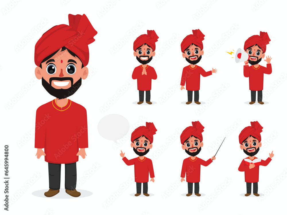 Indian Gujarati man traditional dress. Character in difference pose on ...