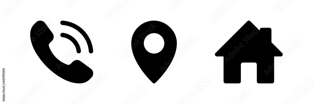 Contact us icon set. Web icons , home, call, location, house, address ...