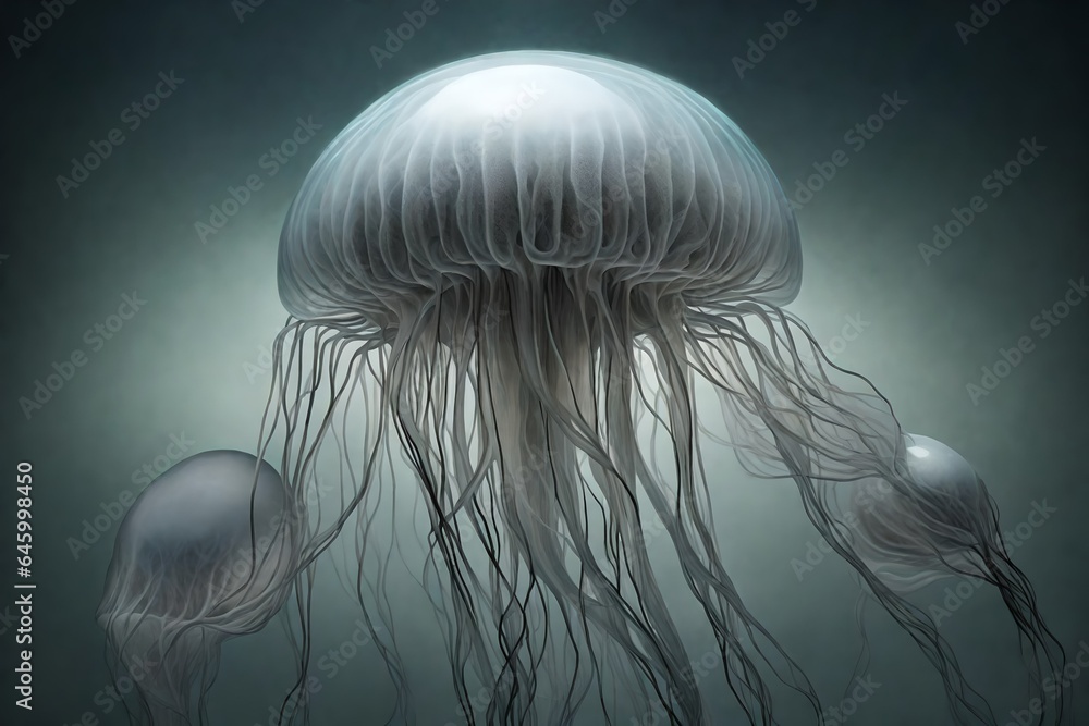 stunning surreal horror jellyfish, anatomy, midshot, translucent ...