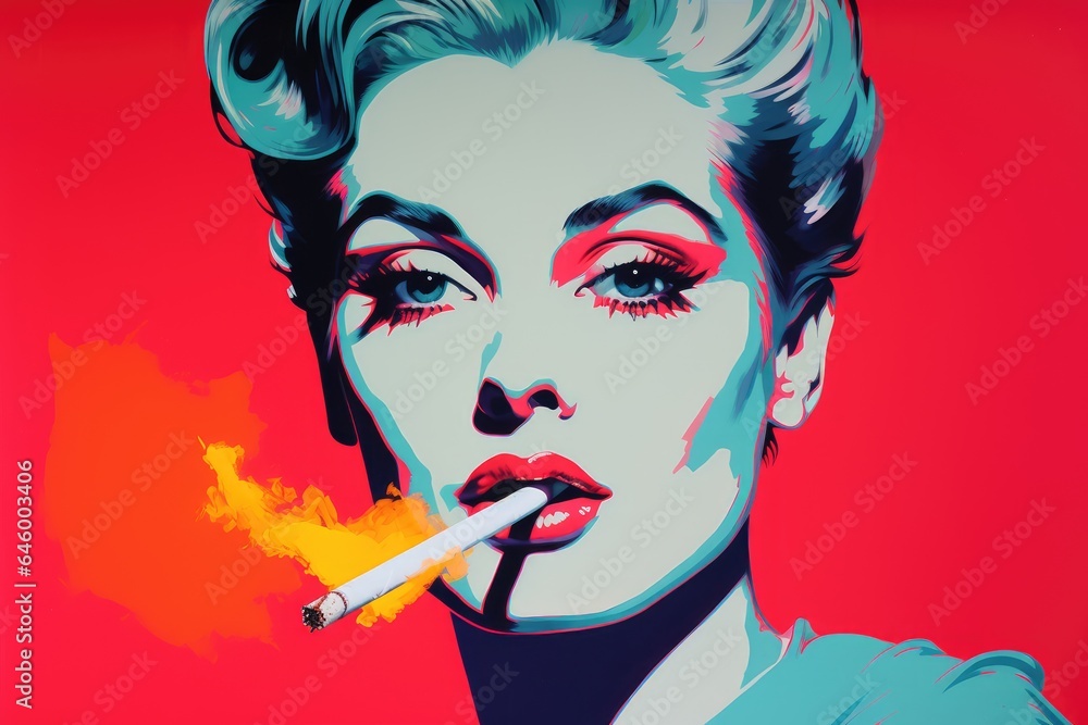 Drawing of the face of a beautiful woman and smoking a cigarette Stock ...
