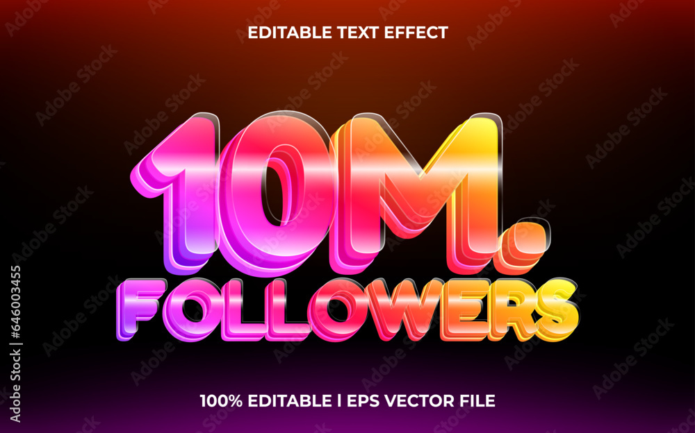 10M followers 3d text effect with glow theme. typography for social ...