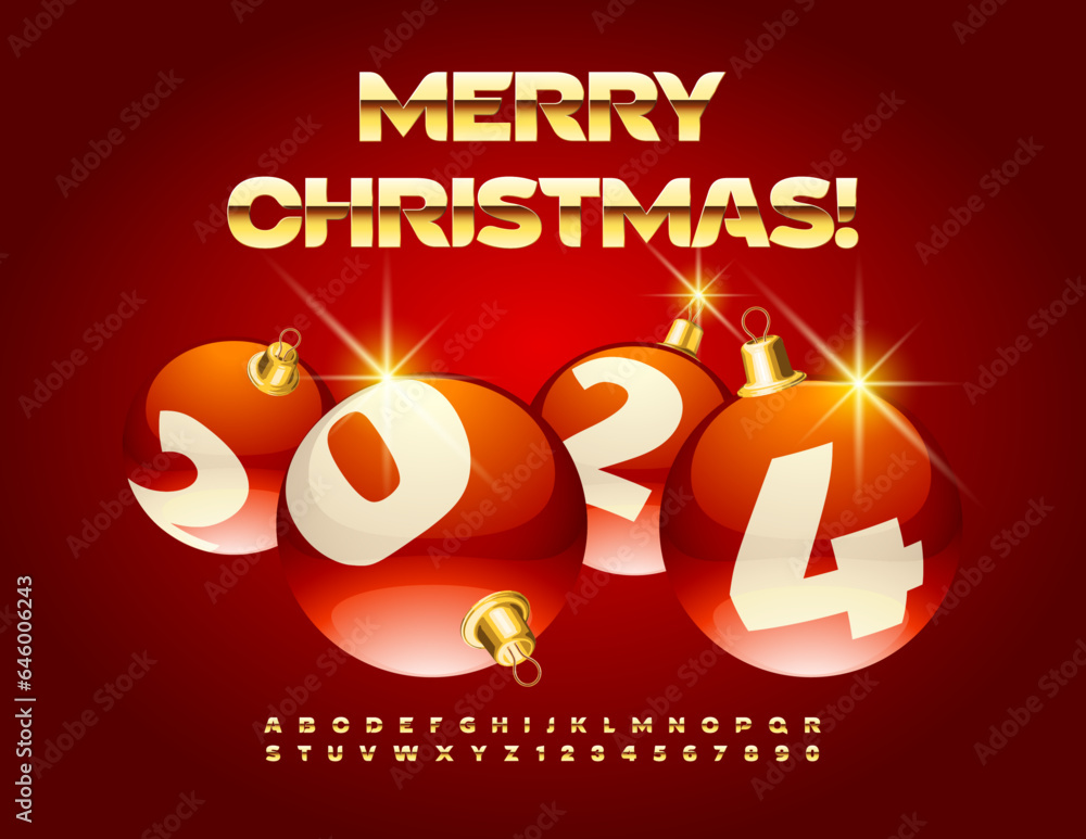Vector artistic Greeting Card Merry Christmas 2024! Stylish Golden Font ...