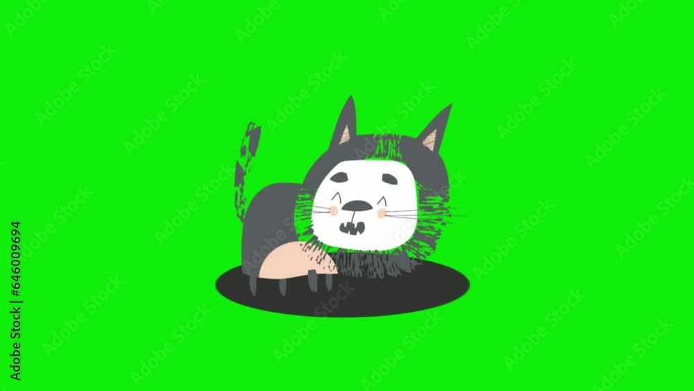 Animated cute cat is relaxing. Animation of cats playing, with green ...