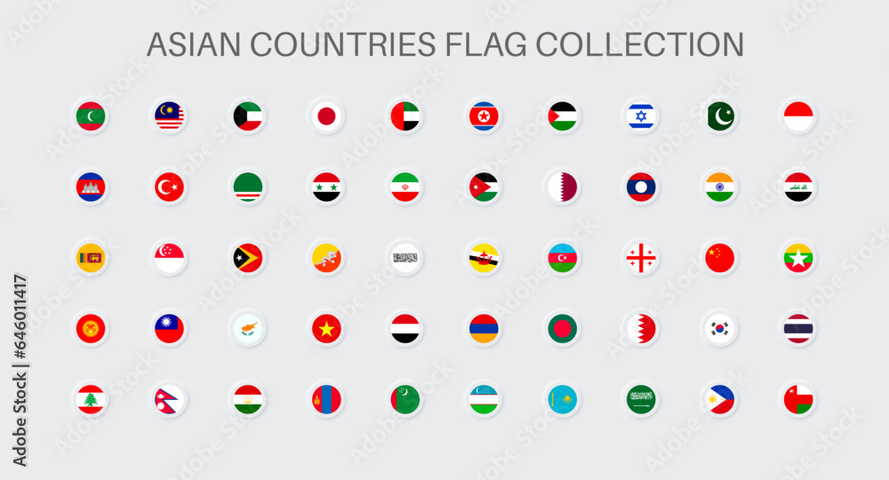 Asian countries flags collection. Neumorphism style. Vector EPS 10 ...