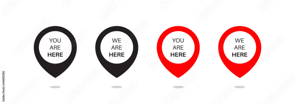 Pin map location icon set. We are here, you are here. Vector EPS 10 ...
