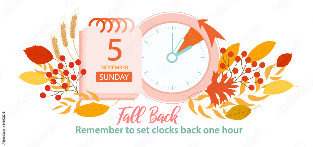 Change clock back one hour, Fall Back concept. Daylight Saving Time ...