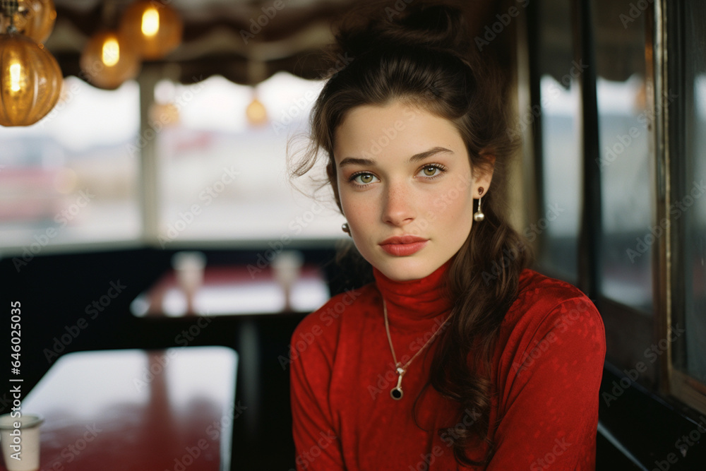 Portrait of a young woman model in 1980's Miami or similar east coast ...