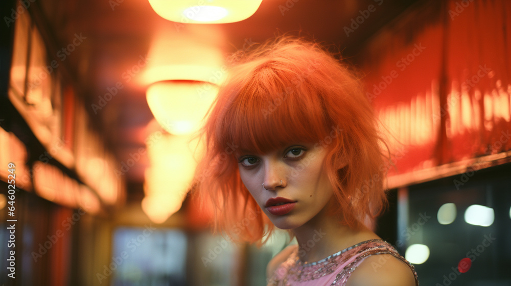 Portrait of a young woman model in 1980's Miami or similar east coast ...