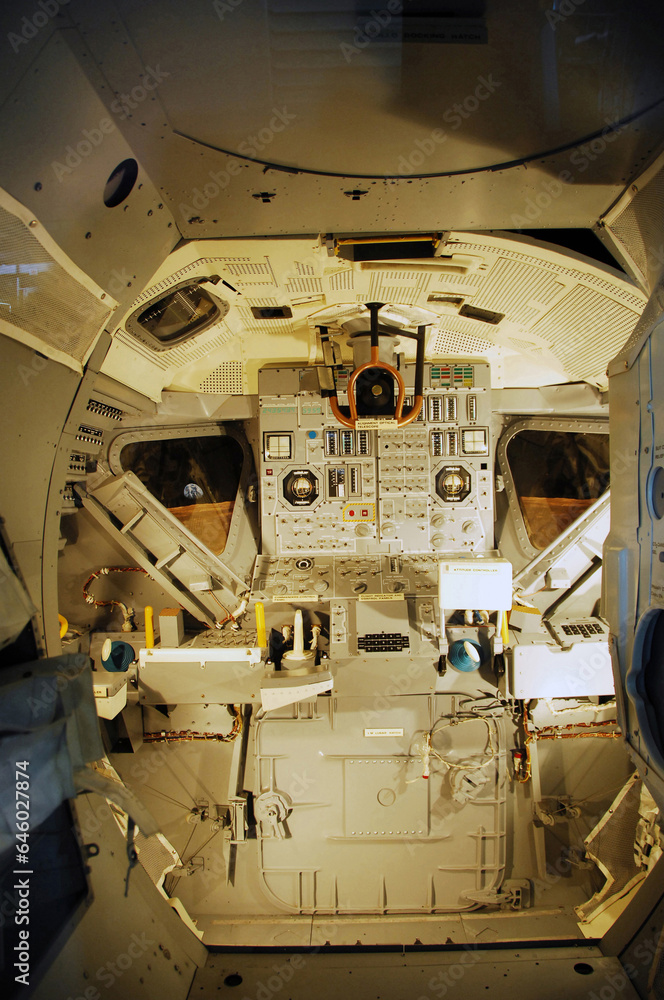 interior of the NASA Apollo 11 Moon Landing Command Module of the space ...