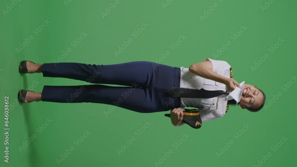Full Body Of Asian Woman Pilot In Professional Uniform Launching Paper ...