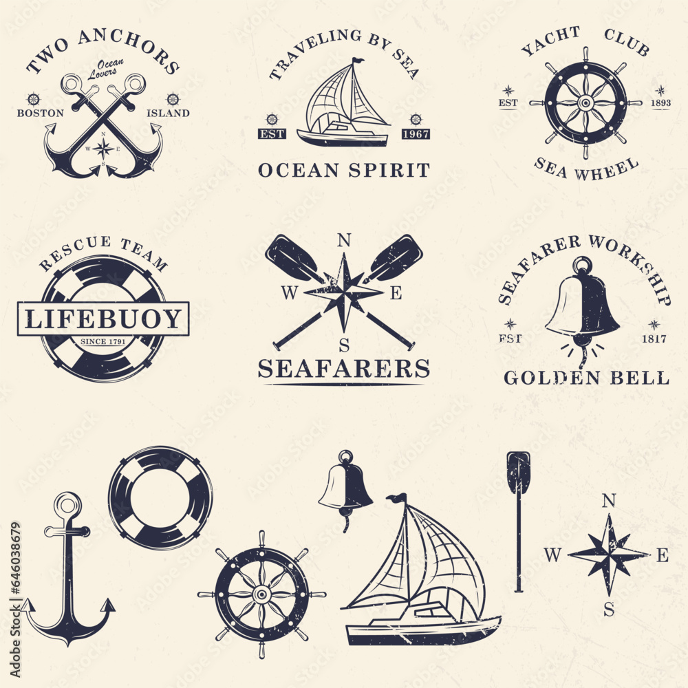 Nautical vintage logo set. Nautical emblems for t-shirt, banner, poster ...