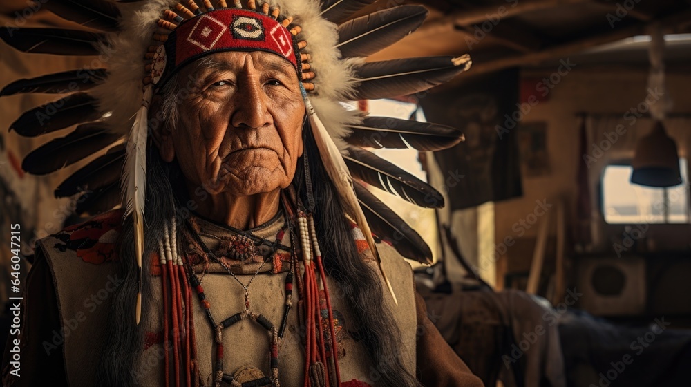 Native American elder seen in communal space, speaking to about ...