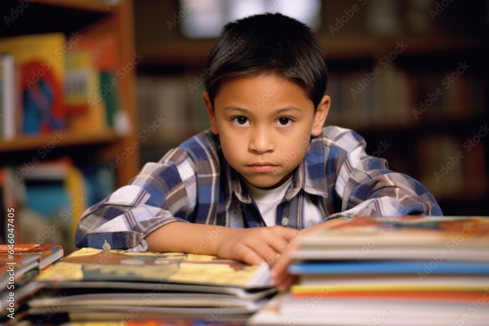 young Native American boy in public library displays symptoms of Autism ...