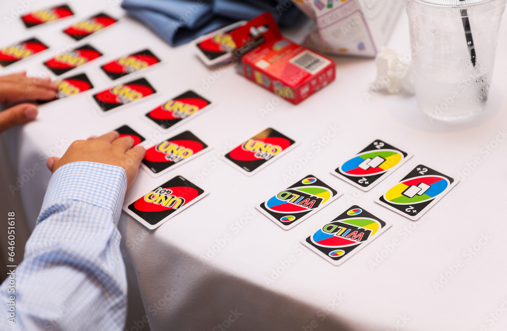chicago, illinois, usa, sept. 10, 2023, kids playing Colorful Uno ...