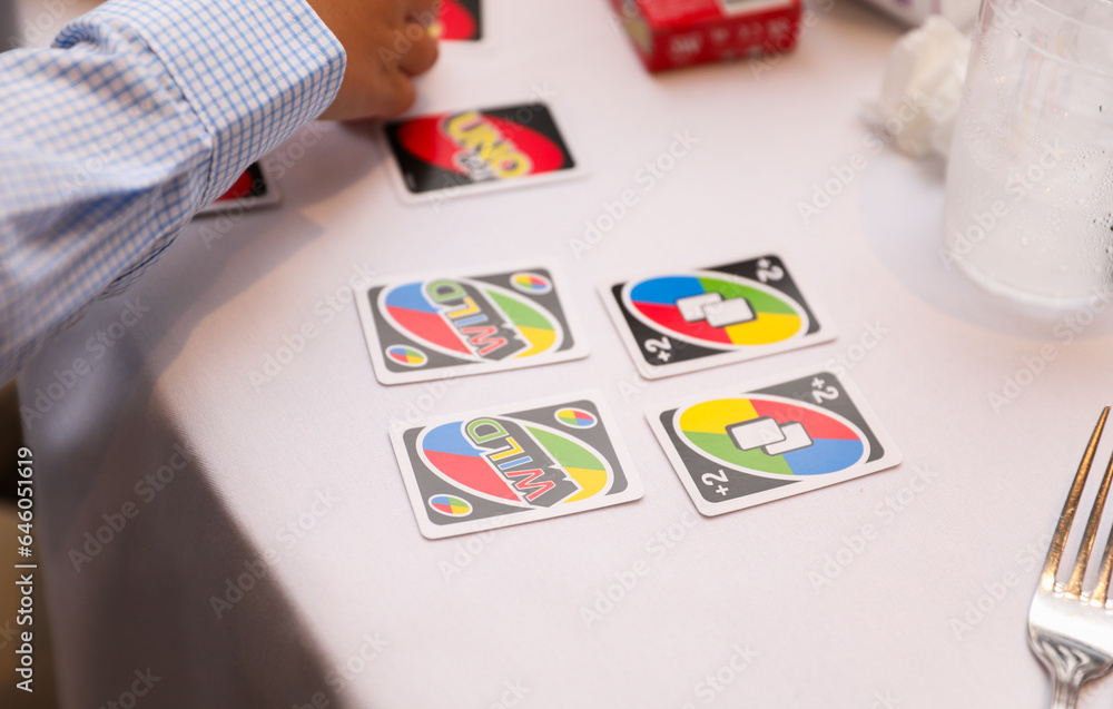 chicago, illinois, usa, sept. 10, 2023, kids playing Colorful Uno ...