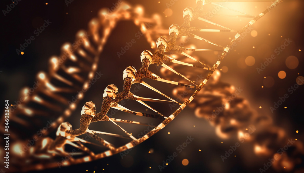 Abstract molecular structure in shiny blue backdrop with genetic ...