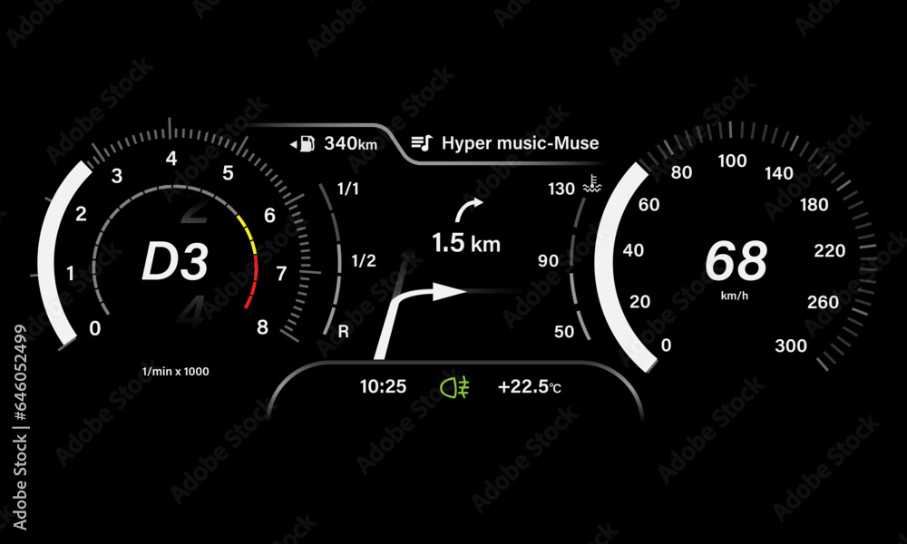 Car dashboard speedmeter technology design modern futuristic on boack ...