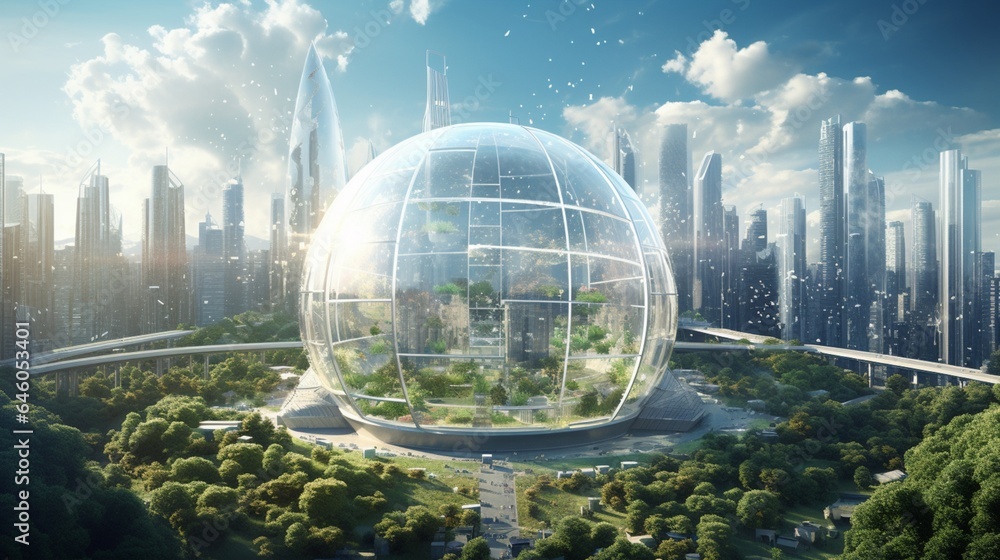 1 Generate an awe-inspiring scene featuring a glass globe integrated ...