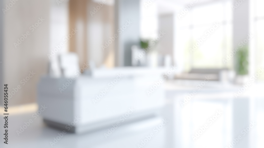 blurred white office lobby reception building background, defocus ...