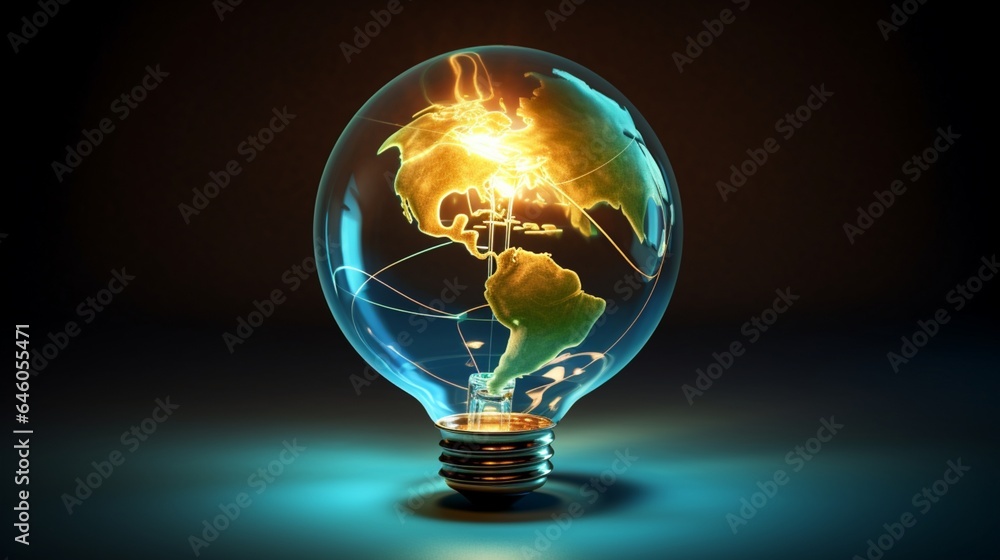 1 Produce an inspiring image of a glass globe with a glowing filament ...