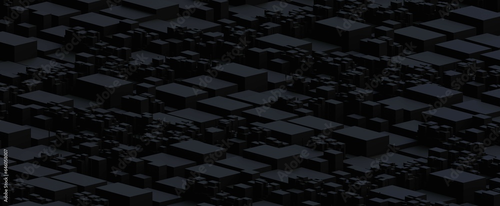 Geometric abstract buildings from dark blocks background. Techno ...