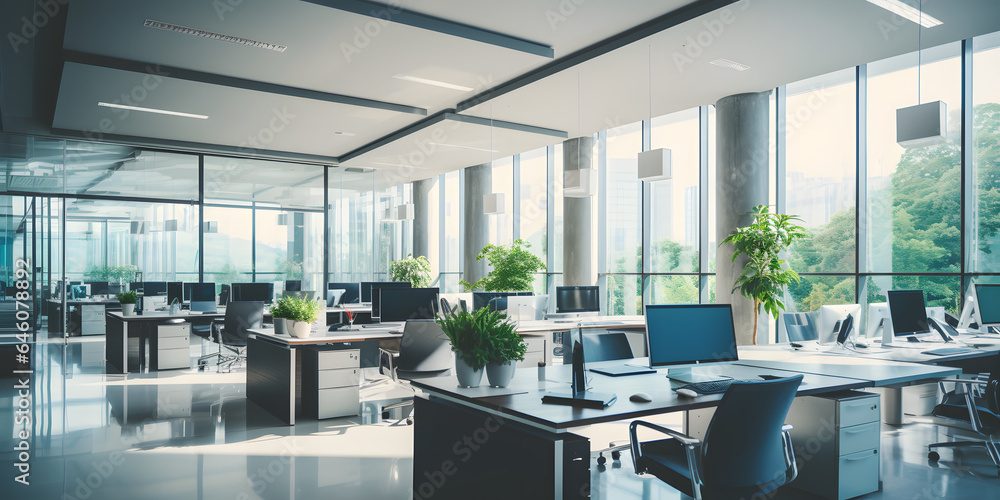 Empty modern office with no employees due to remote work trend ...