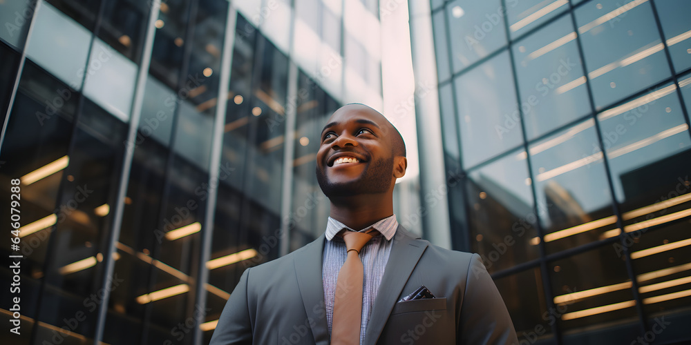 Low-angle view of a successful, confident African American man standing ...