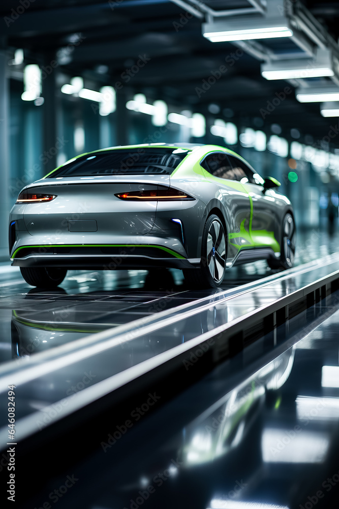 EV car or electric vehicle with battery pack on platform Stock Photo ...