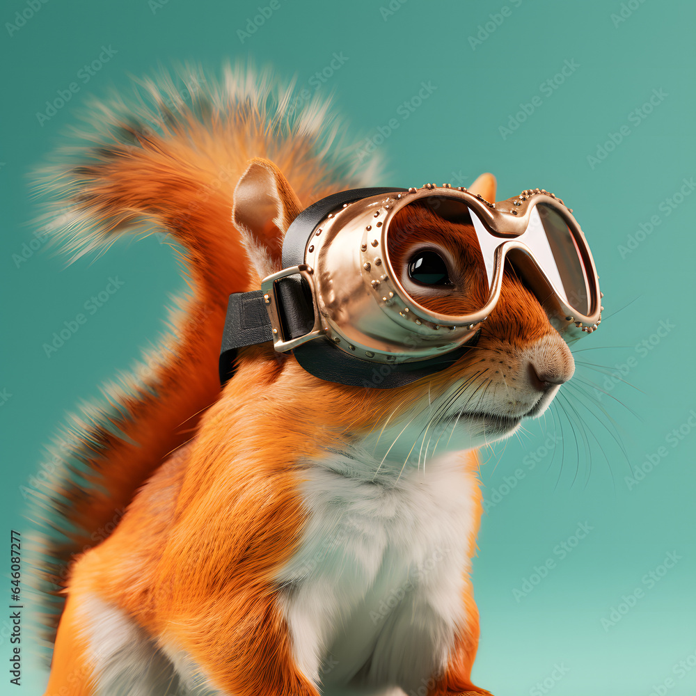 Creative animal concept. squirrel wearing glasses side view isolated on ...