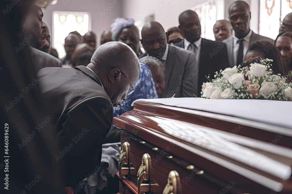 Amidst the sorrowful funeral, family and friends gather to say their ...