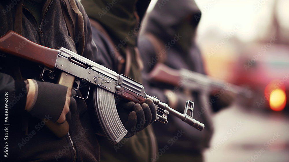 in rows and rows, terrorists or mafia or drug cartel or gang members ...