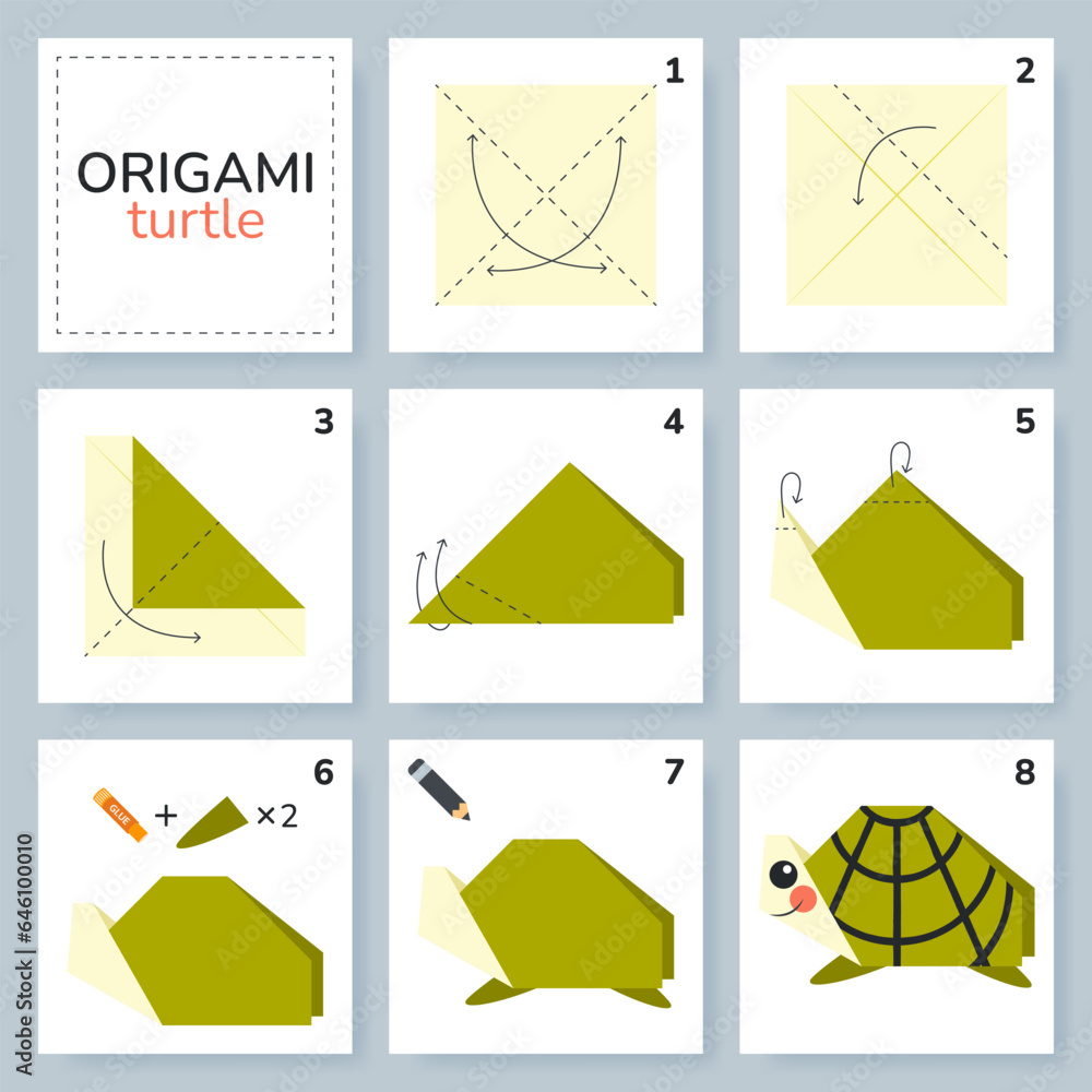 Vetor de Turtle origami scheme tutorial moving model. Origami for kids ...