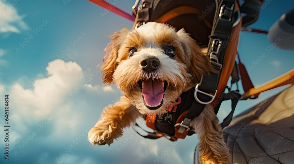 a cute little dog goes skydiving. Skydiving, dog in equipment flying ...