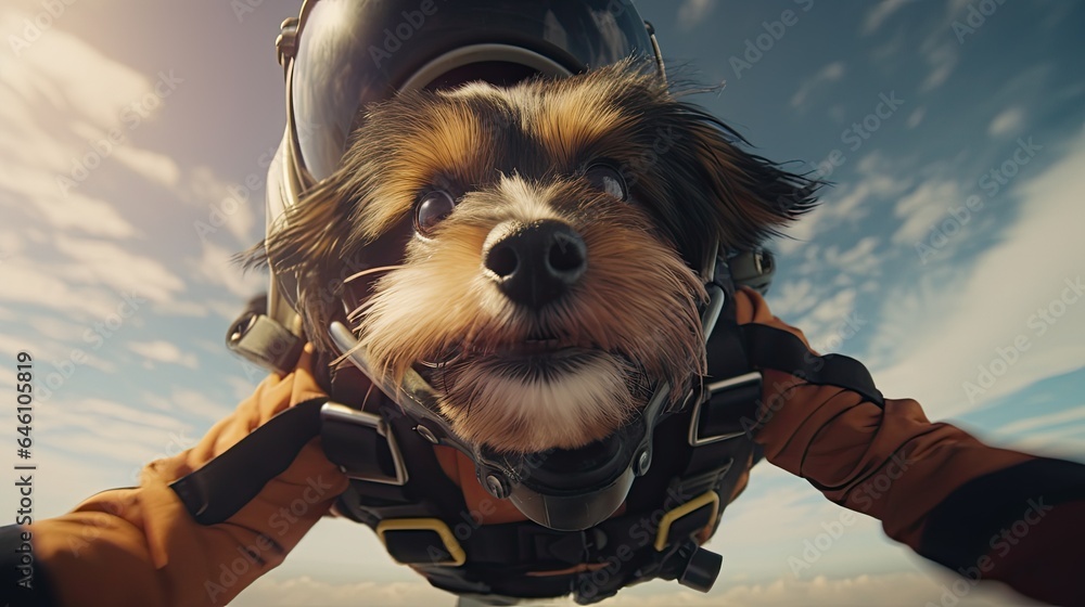 a cute little dog goes skydiving. Skydiving, dog in equipment flying ...