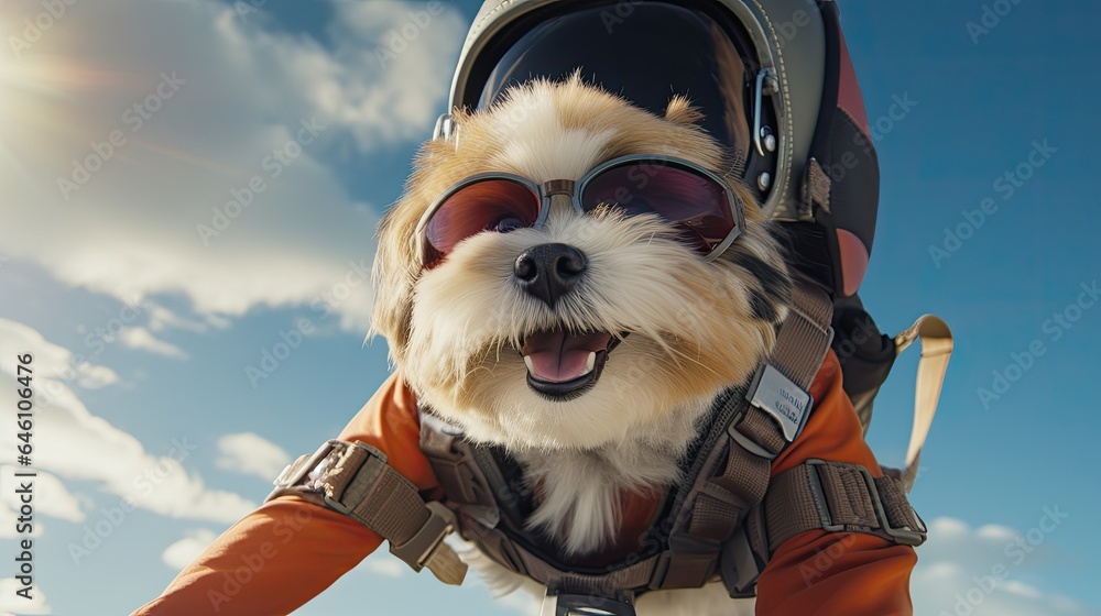 a cute little dog goes skydiving. Skydiving, dog in equipment flying ...