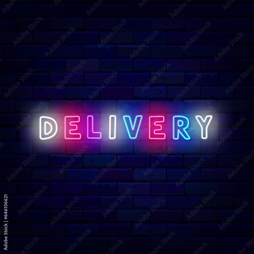 Delivery neon sign. Colorful handwritten text. Bright advertising ...