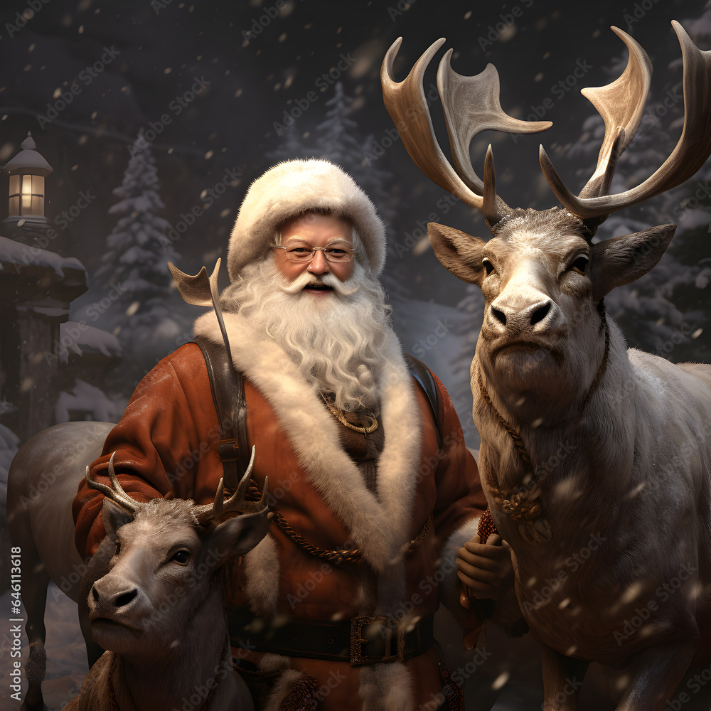 Santa Claus with reindeer close up, Christmas concept Stock Photo ...