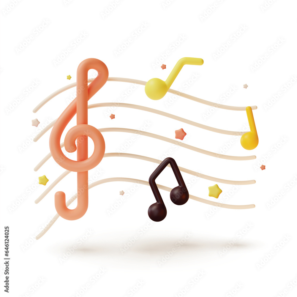 3d Musical Staff and Different Music Notes Symbols Composition Cartoon ...