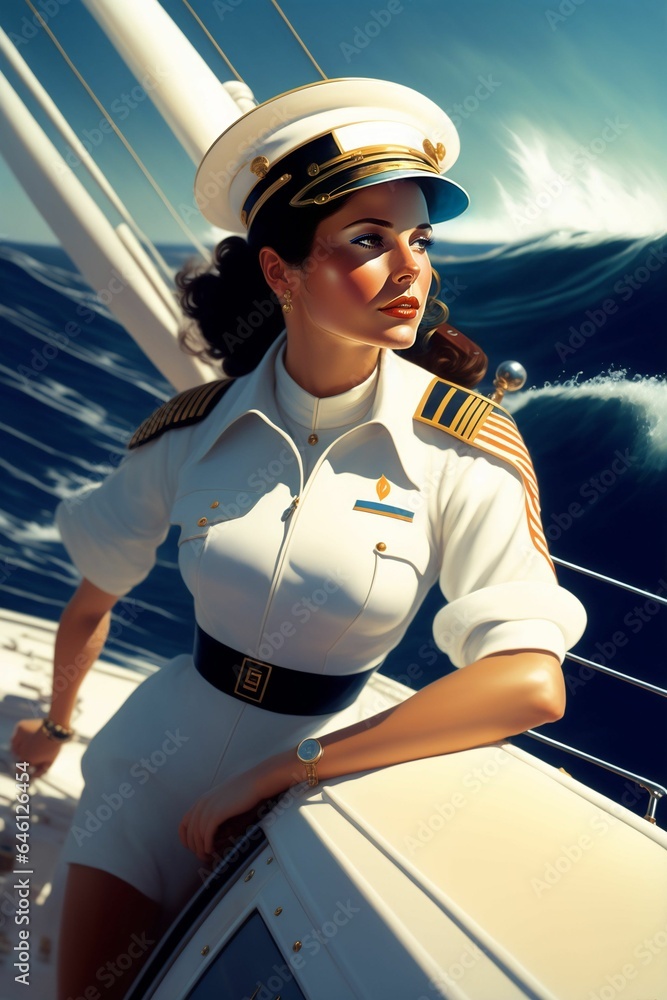 Female ship captain steering through the rough seas Stock Photo | Adobe ...
