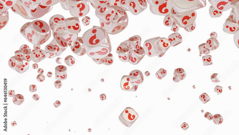 White cubes with red question marks. Many white cubes labeled red ...