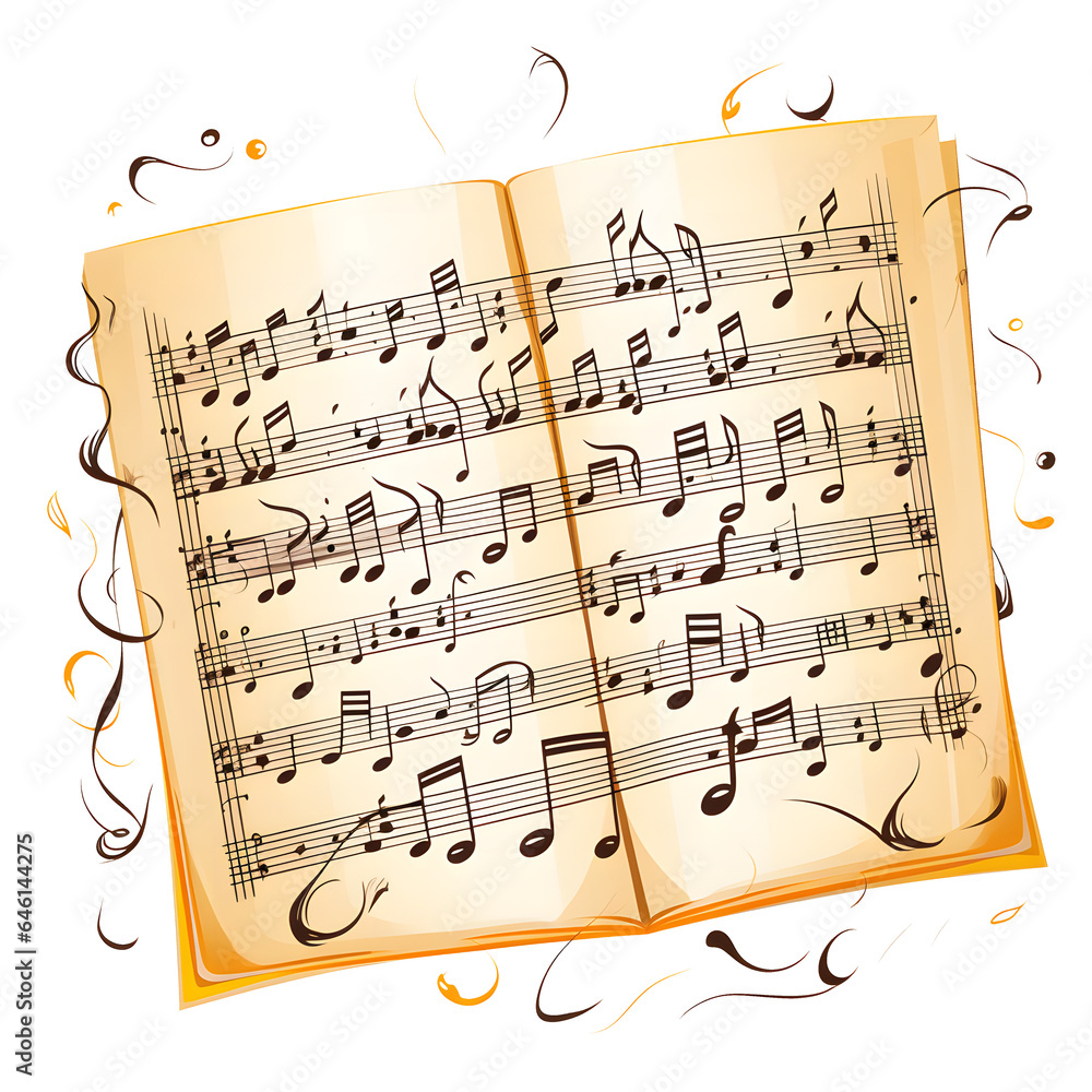Cartoon clipart of vintage music sheet with carol notes, transparent ...