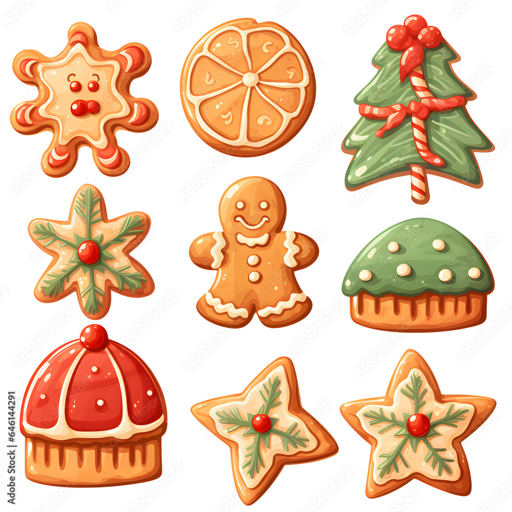 Cartoon clipart of festive holiday cookies, transparent background ...