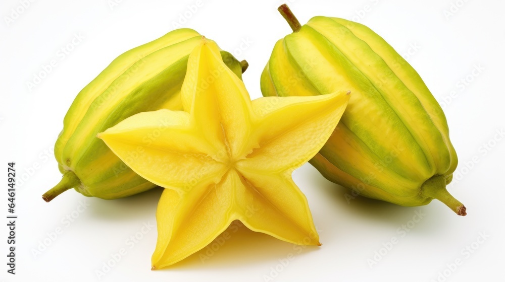 Carambola fruit on a white background. Exotic yellow fruit. The fruit ...