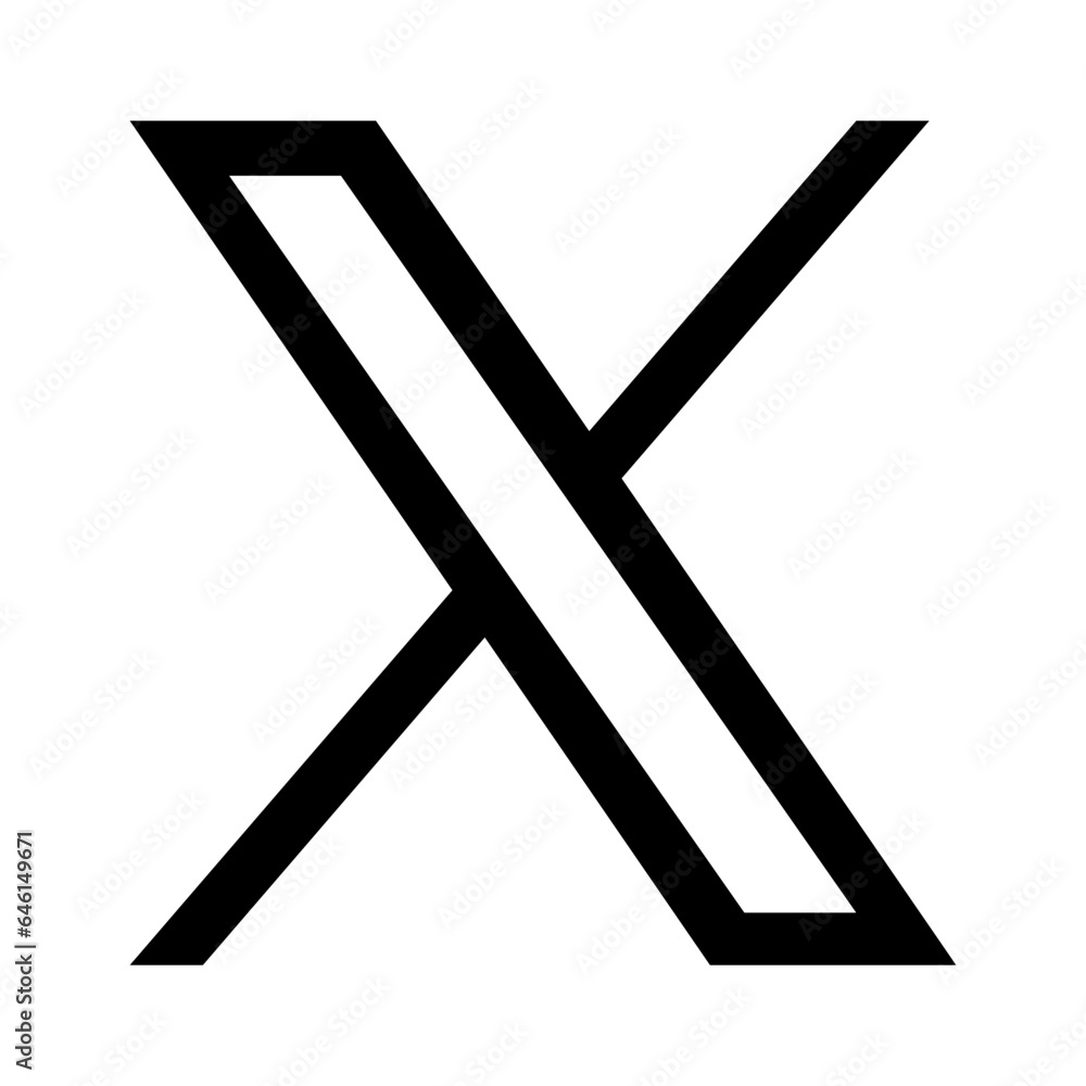 X, former Twitter, social media app icon. Black logo on white square ...