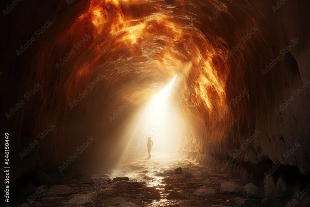 Religious biblical concept of human death, soul goes to purgatory, road ...