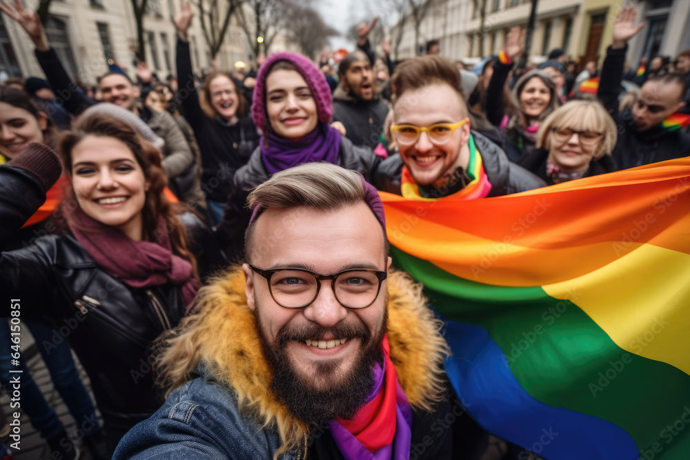 Group Of People Holding Up Rainbow Flag This Image Can Be Used To Represent Lgbtq Pride