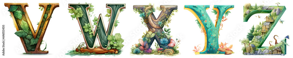 Watercolor alphabet, children book illustration. magic and fantasy ...