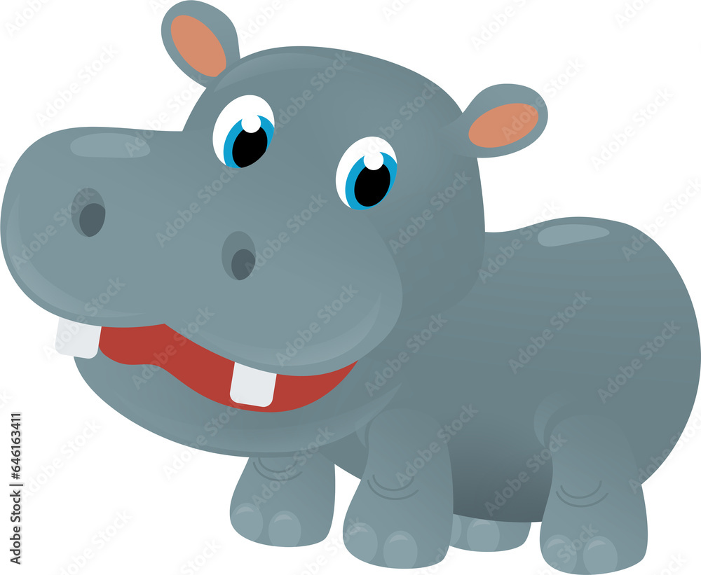 cartoon scene with happy tropical animal hippo hippopotamus on white ...