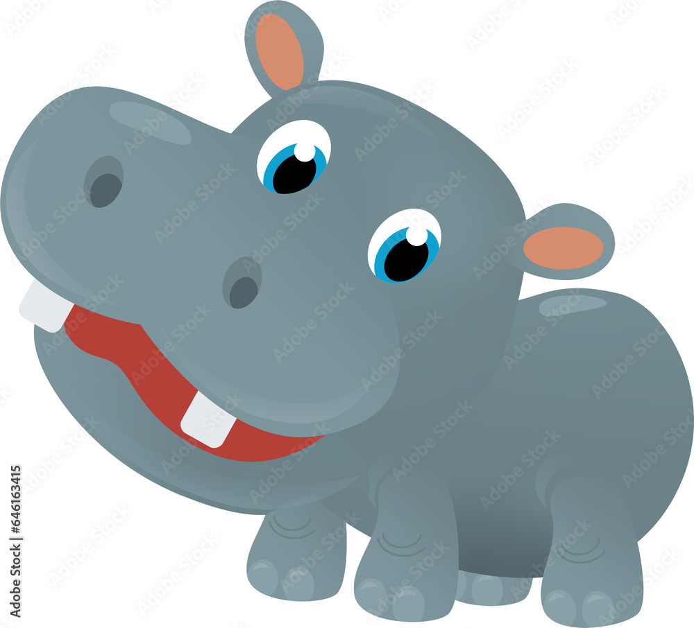 cartoon scene with happy tropical animal hippo hippopotamus on white ...